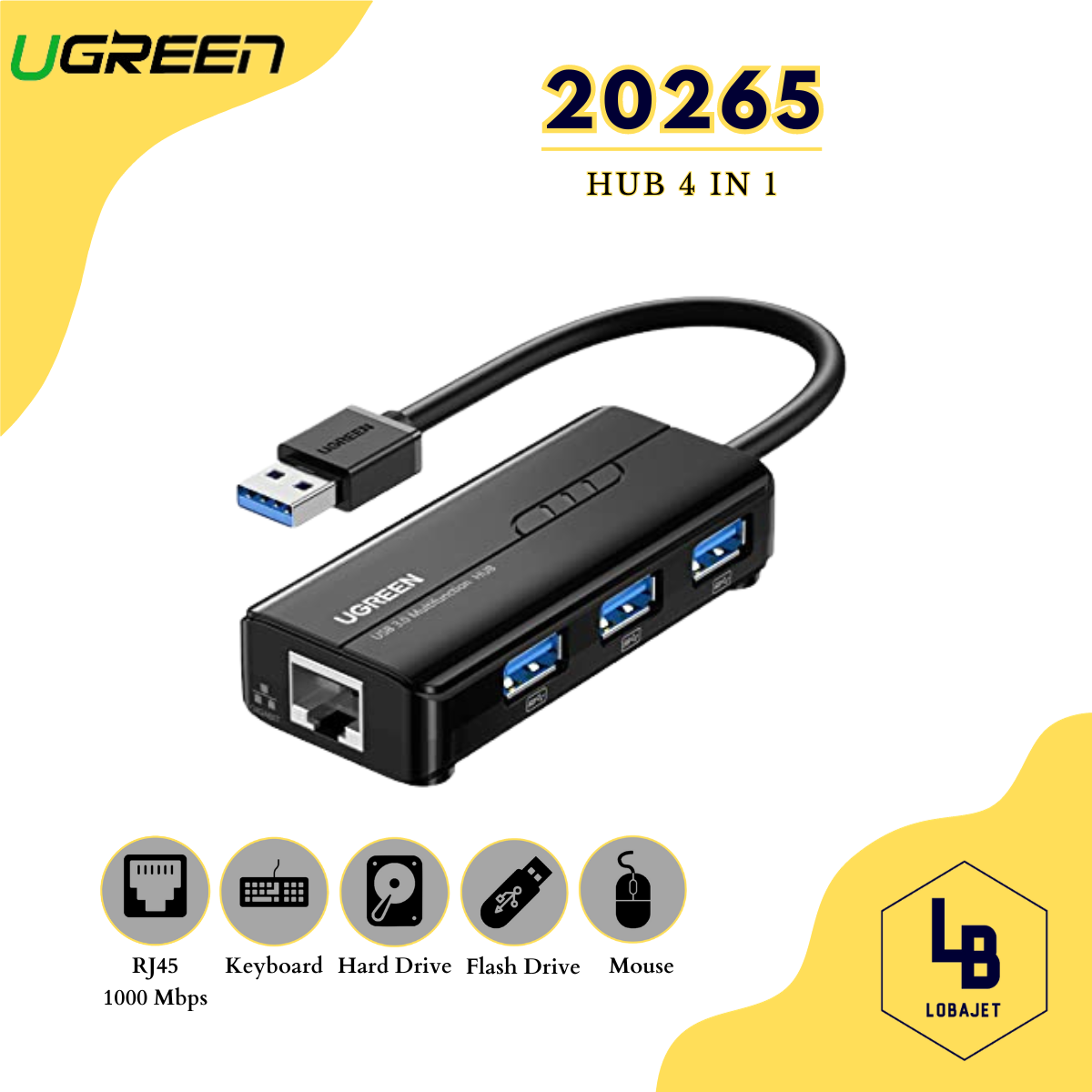 Jual UGREEN 20265 USB 3.0 Wired Gigabit Lan Adapter with 3 Ports