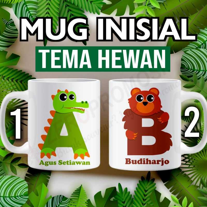 Jual Mug Inisial Nama Tema Hewan - kado Anak Mug Huruf Lucu