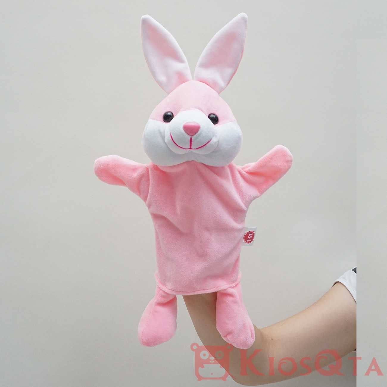 Jual boneka tangan hand puppet kelinci pink kaki tangan NOV