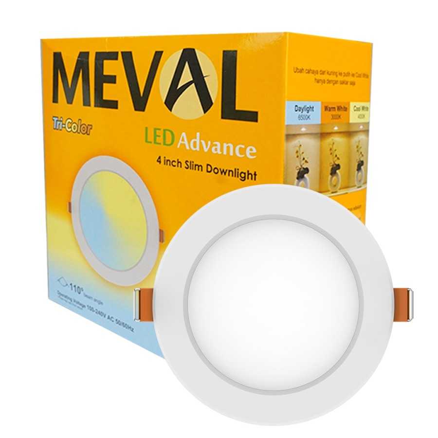 Jual Meval - LED Slim Downlight 4 Inch 10W - Round - Tri Color