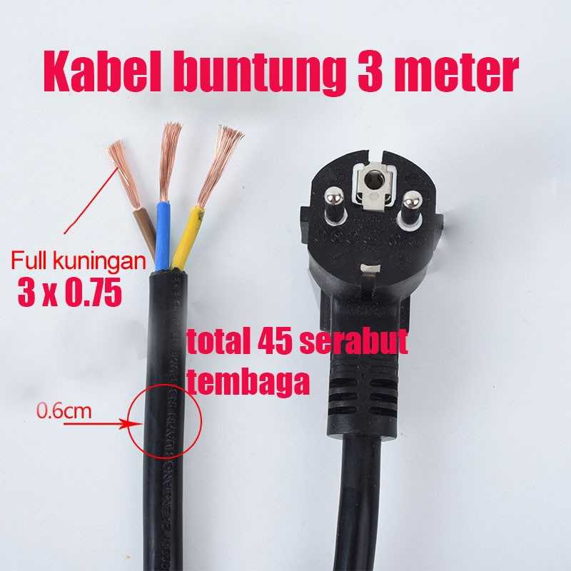 Jual Kabel 3m GLB AC Buntung Isi 3 Ground 3meter cable power