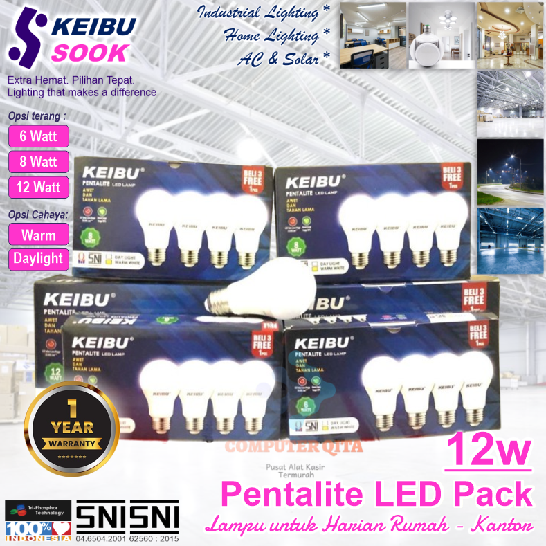 Jual Lampu Bohlam Keibu Pentalite LED Pack 3 Free 1 12 Watt