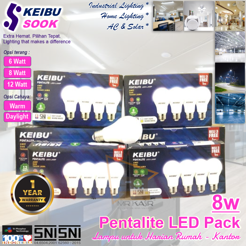 Jual Lampu Bohlam Keibu Pentalite LED Pack 3 Free 1 8 Watt Warm