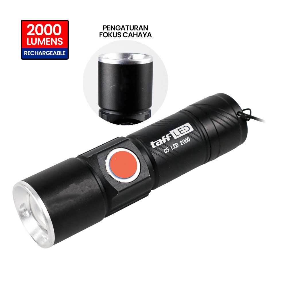 Jual TaffLED Senter LED Mini Zoom Flashlight USB Rechargeable Q5