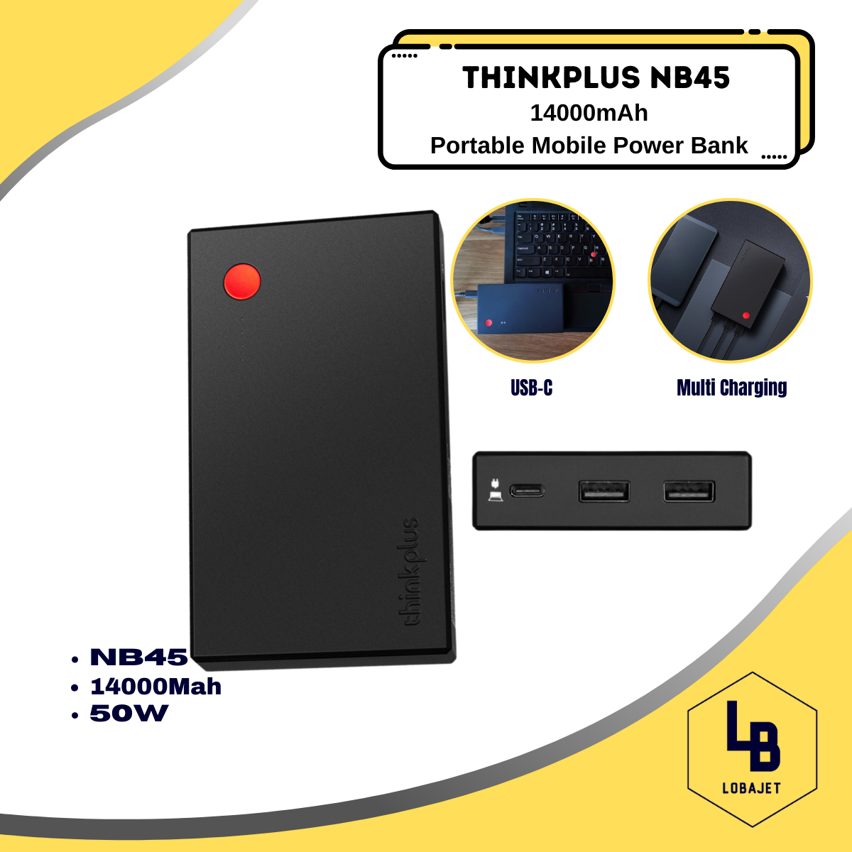 Jual ThinkPlus NB45 - 14000mAh Portable Mobile Power Bank 45W
