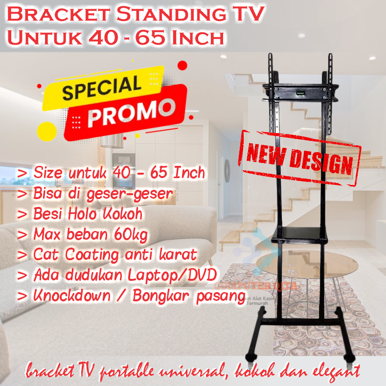 Jual BRACKET BRAKET RODA STANDING TV UNIVERSAL LED 40-65 INCH