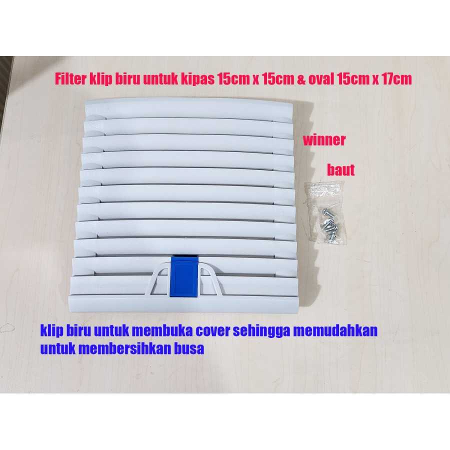 Jual FAN FILTER KLIP BIRU PLASTIK 15 x 15cm & oval 15 x 17cm