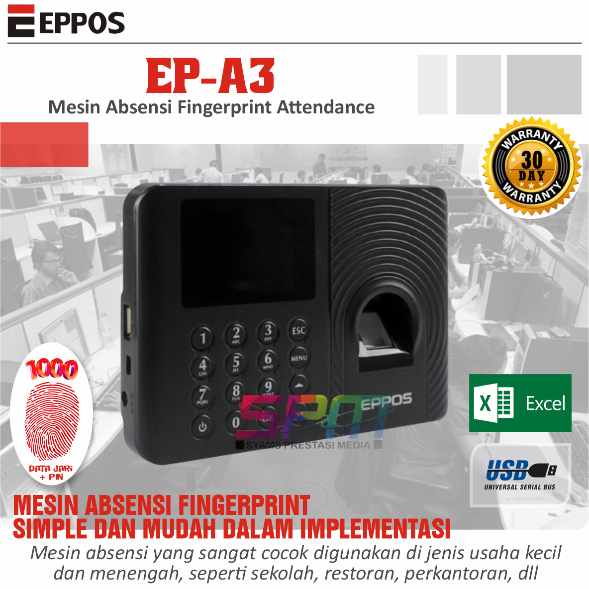 Jual MESIN ABSENSI TERMURAH BERKUALILTAS A3 EPPOS KAPACITAS 1000