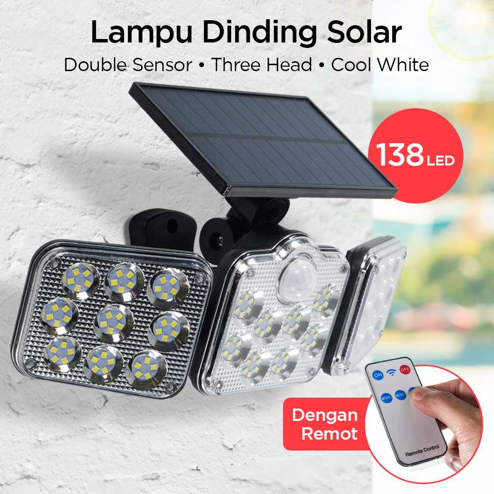 Jual OOBEST Lampu Dinding Solar Double Sensor Three Head 138 LED