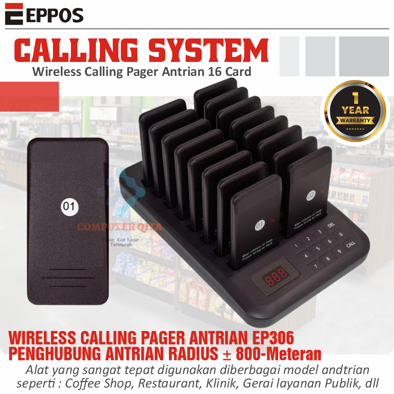 Jual EP306 Wireless Calling Pager Panggil Antrian 16 Kartu - Cafe