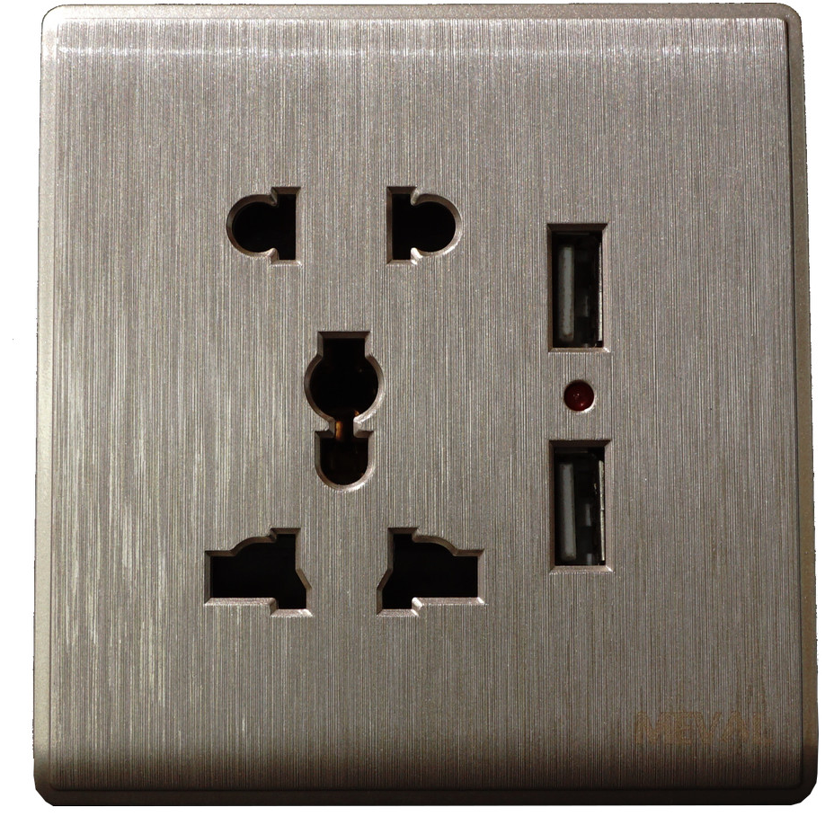 Jual Meval - Stop Kontak Universal + 2 Slot USB Gold Hairline-