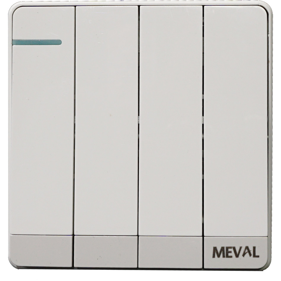 Jual Meval - Saklar 4 Switch White Basic Series 4 Gang 1 Way