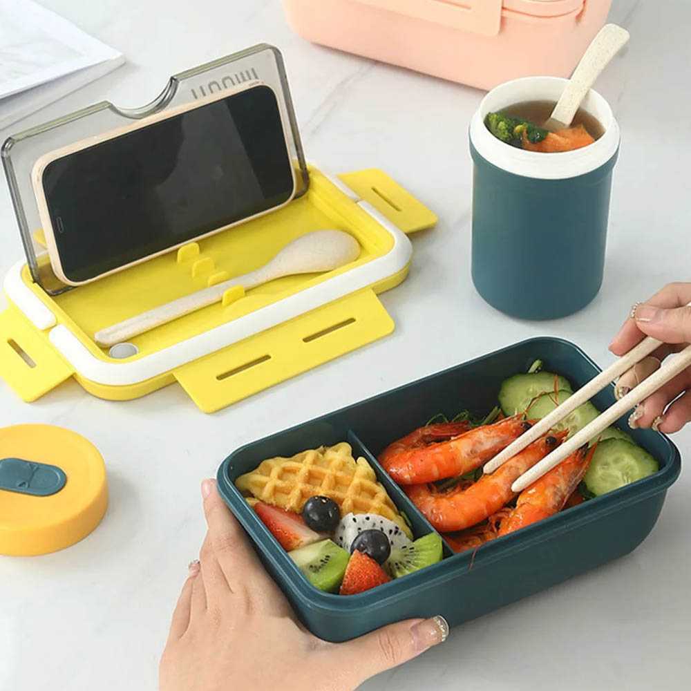 Jual Kotak Bekal Makan Set 1100ML 2 Sekat Free Alat Makan