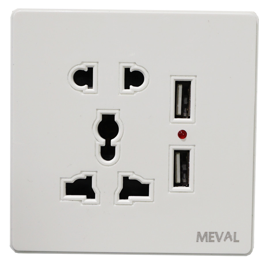 Jual Meval - Stop Kontak Universal + 2 Slot USB White Basic