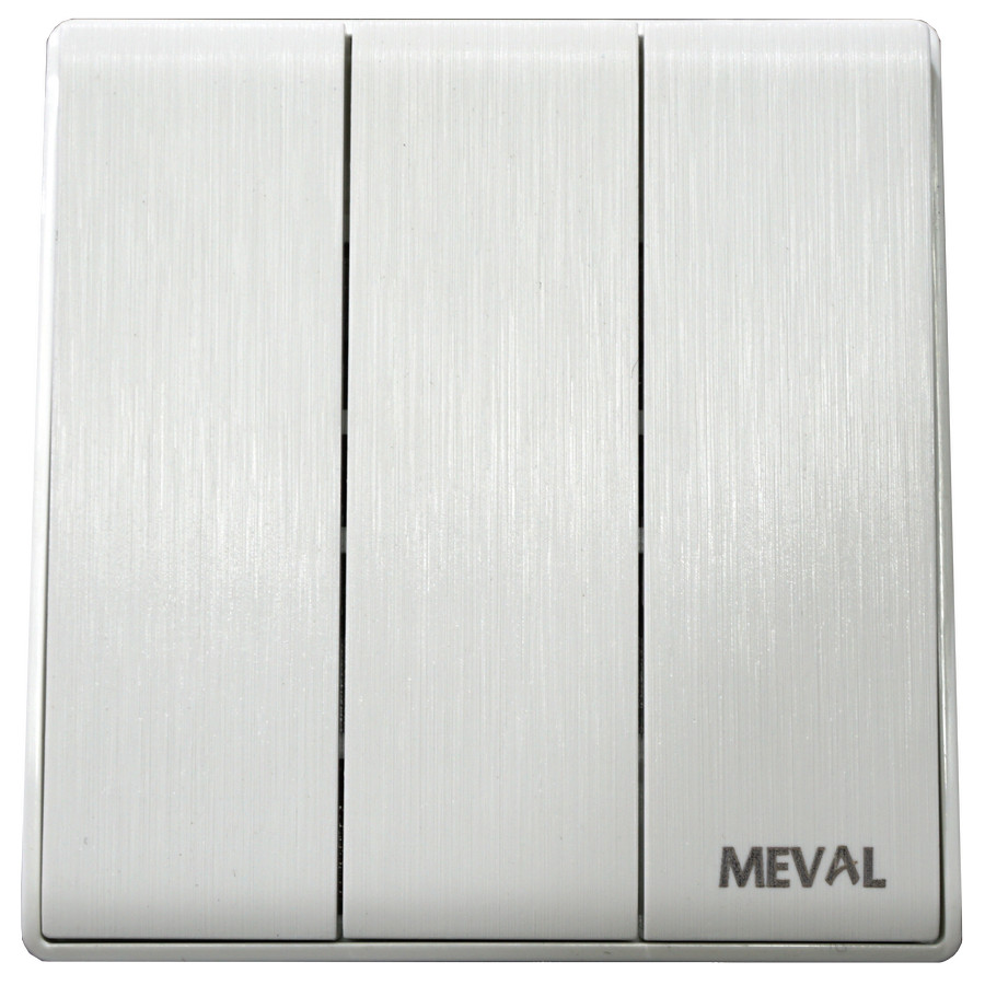 Jual Meval - Saklar 3 Switch White Hairline 3 Gang 1 Way
