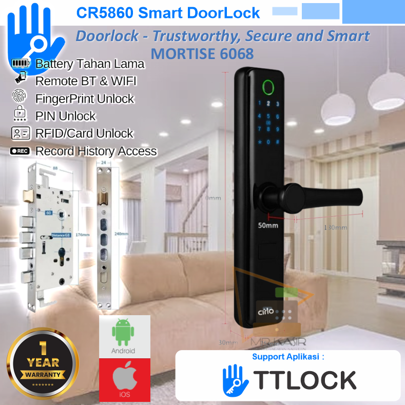 Jual TTLOCK CR5860 5860 Mortise 6068 Smart Doorlock Bluetooth
