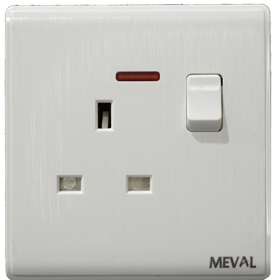 Jual Meval - Stop Kontak Switch 3 + AC Socket White Hairline