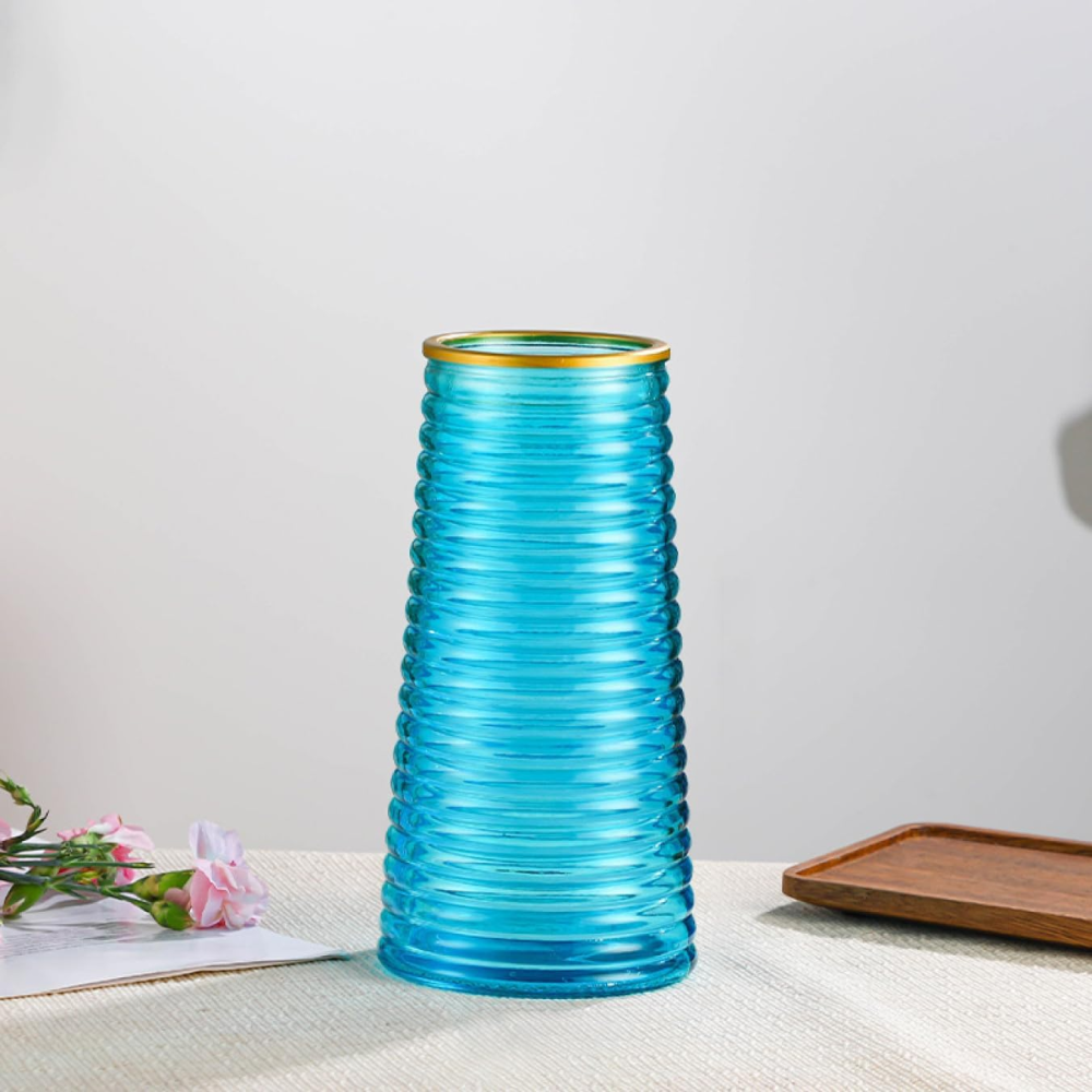 Jual QINTONG Vas Bunga Kaca Silinder Corrugated Nordic Simple