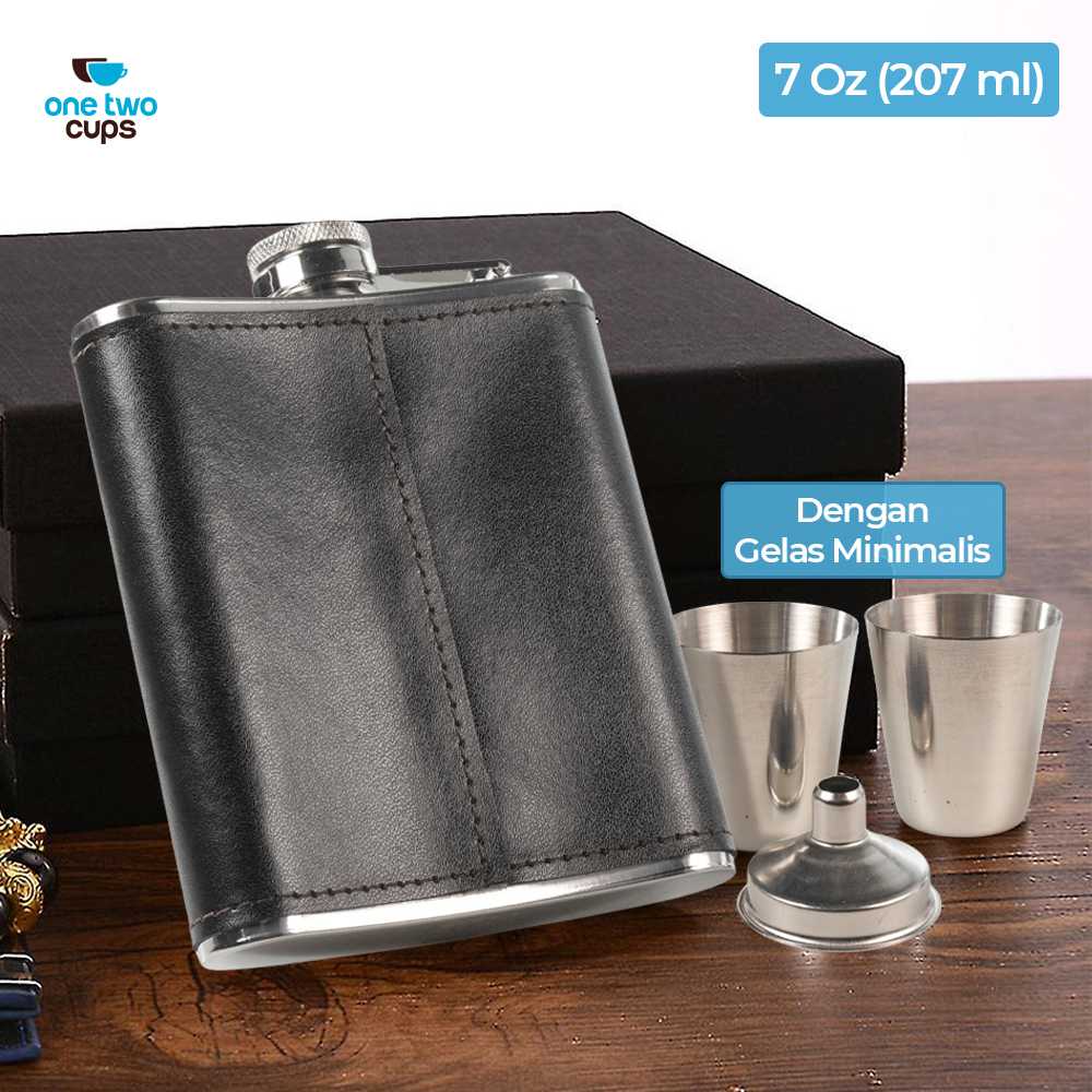 Jual One Two Cups Botol Bir Hip Flask Stainless Leather 7Oz with