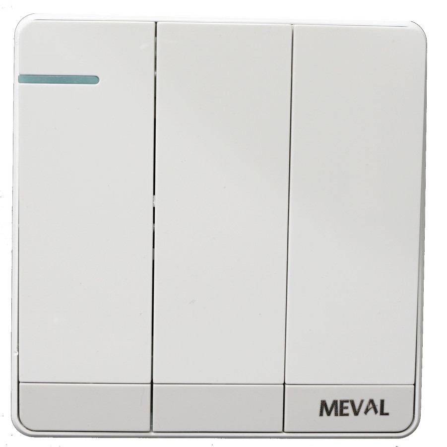 Jual Meval - Saklar 3 Switch White Basic Series 3 Gang 1 Way
