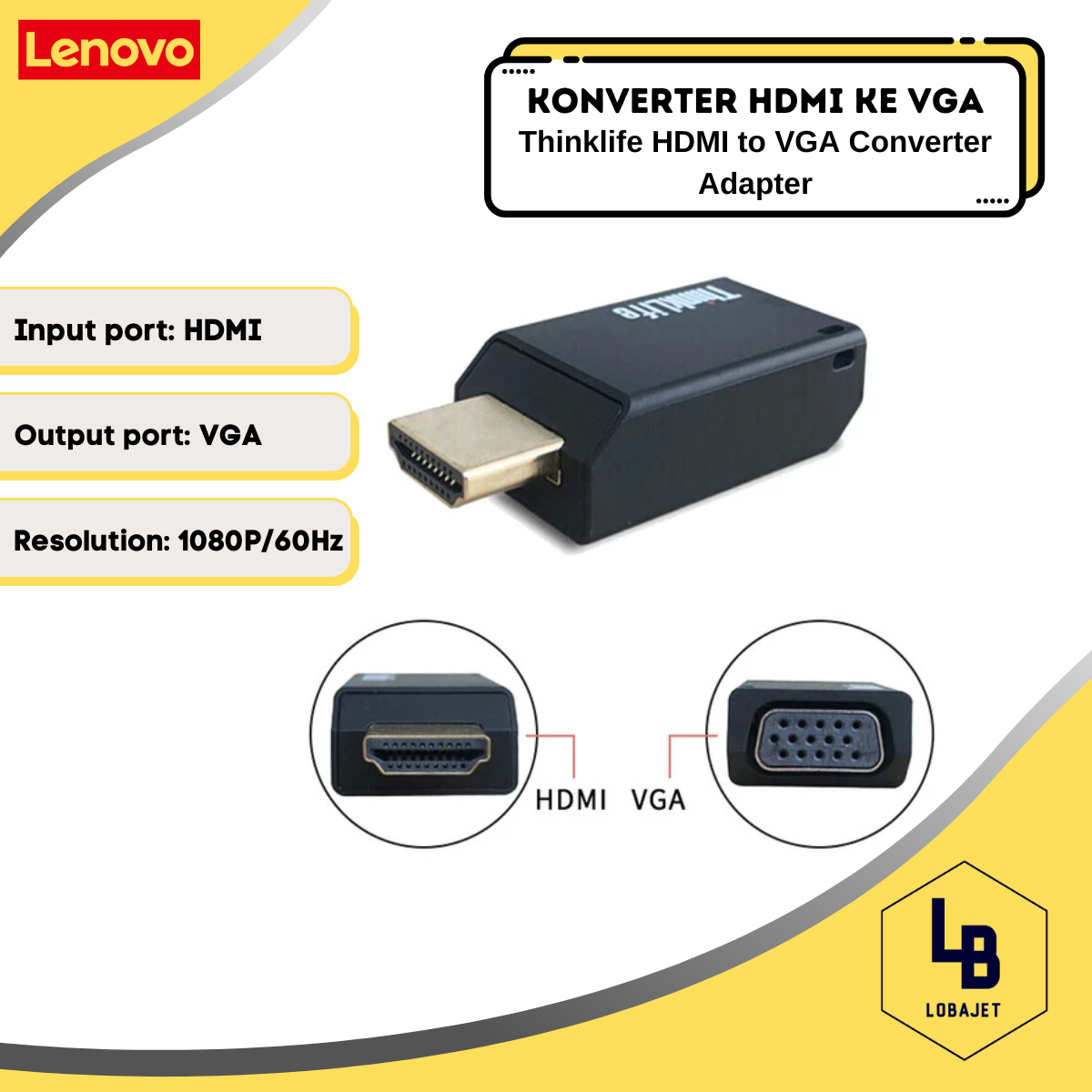 Jual LENOVO Thinklife HDMI to VGA Converter Adapter - Konverter