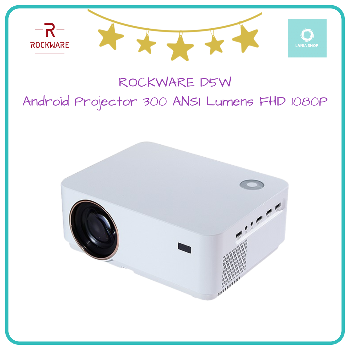 Jual ROCKWARE D5W - Android Projector 300 ANSI Lumens FHD 1080P