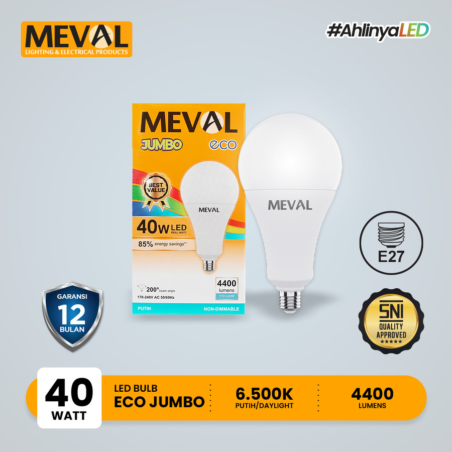 Jual MEVAL Led Eco Jumbo Bulb 40 Watt - Putih 6500K | Jakmall.com