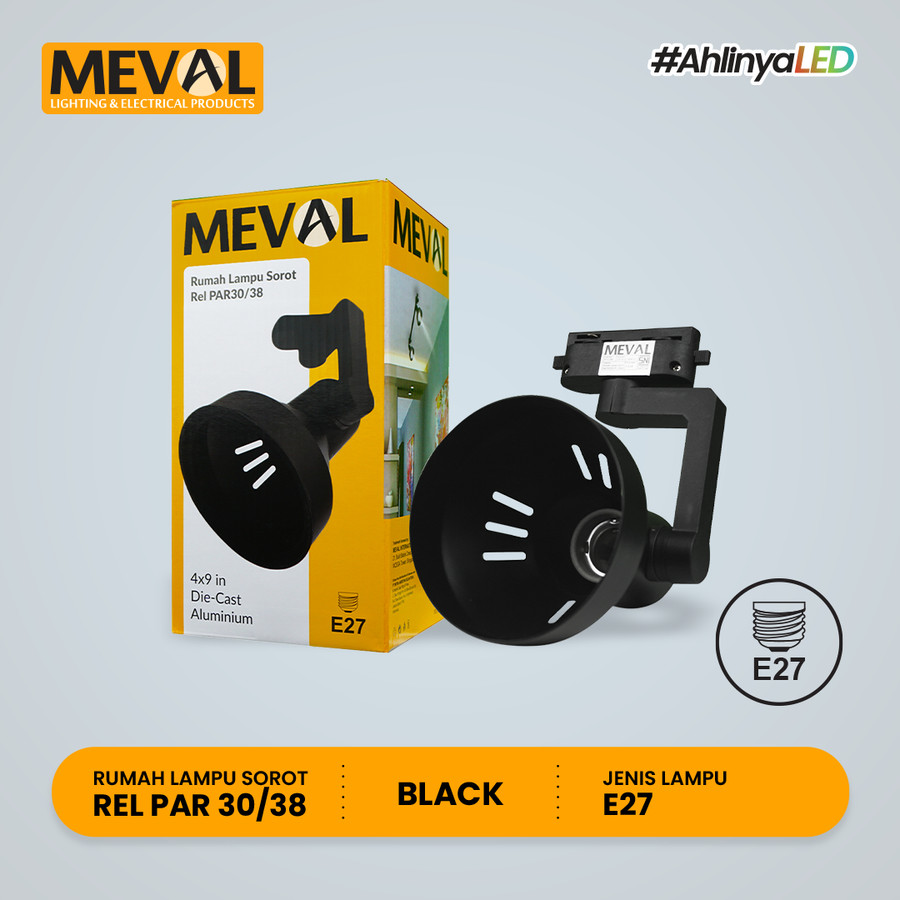 Jual MEVAL Rumah Lampu Sorot Rel PAR30/38 4x9 Inch RT1-15 - Hitam