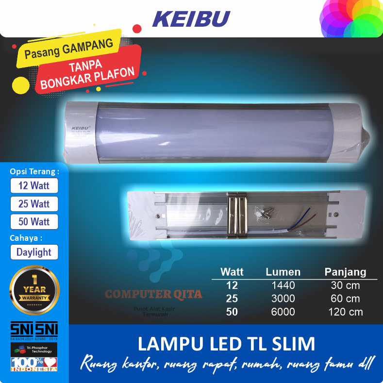 Jual Lampu TL LED Slim Keibu Super Terang 50 Watt Daylight Putih