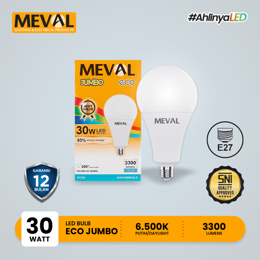 Jual MEVAL Led Eco Jumbo Bulb 30 Watt - Putih 6500K | Jakmall.com