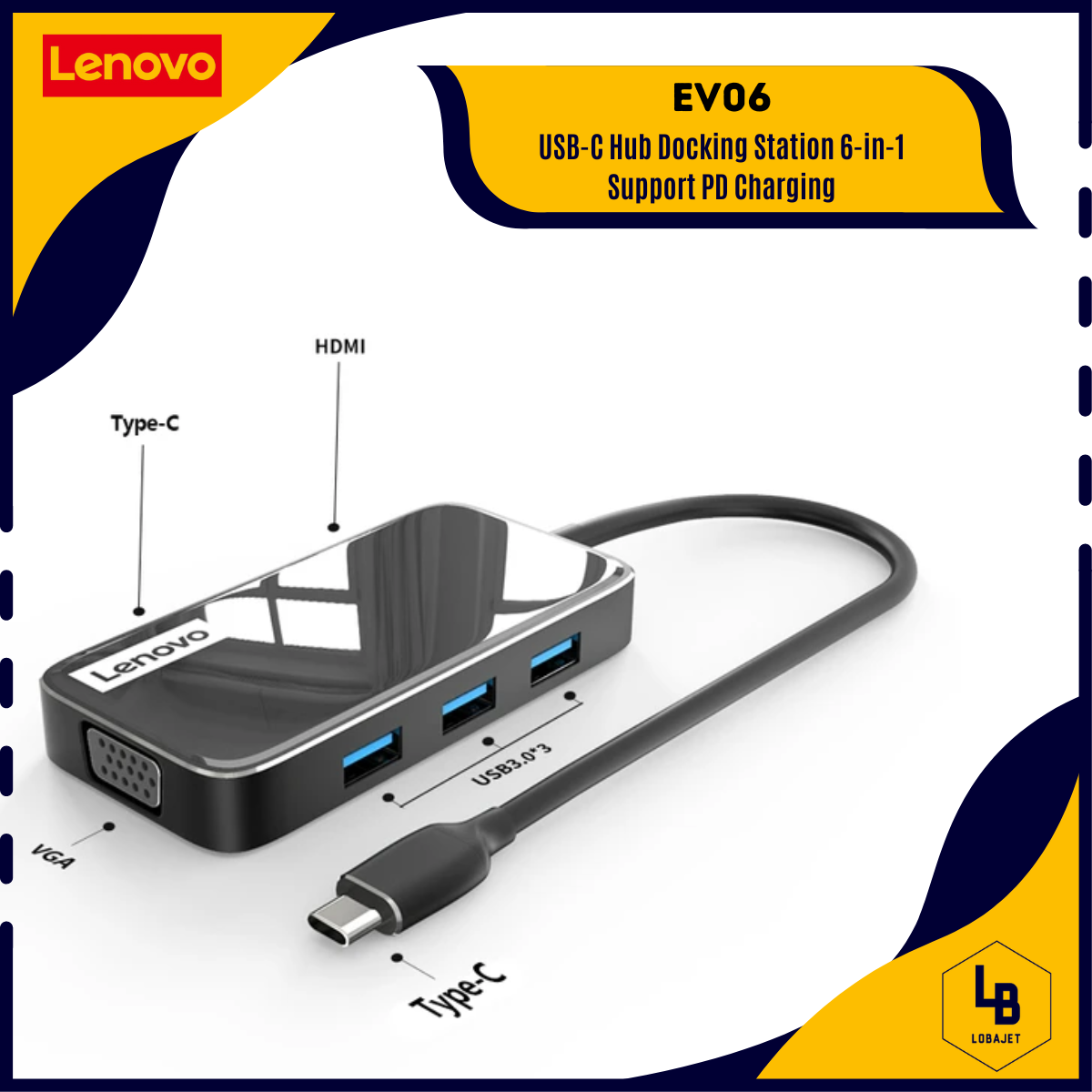 Jual LENOVO EV06 - USB-C Hub Docking Station 6-in-1 - Support PD