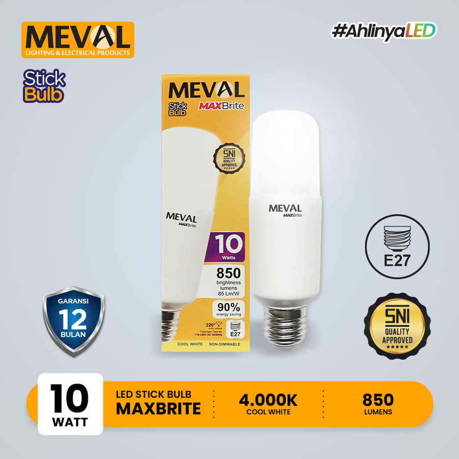 Jual MEVAL Maxbrite Led Stick Bulb 10 Watt - Cool White 4000K