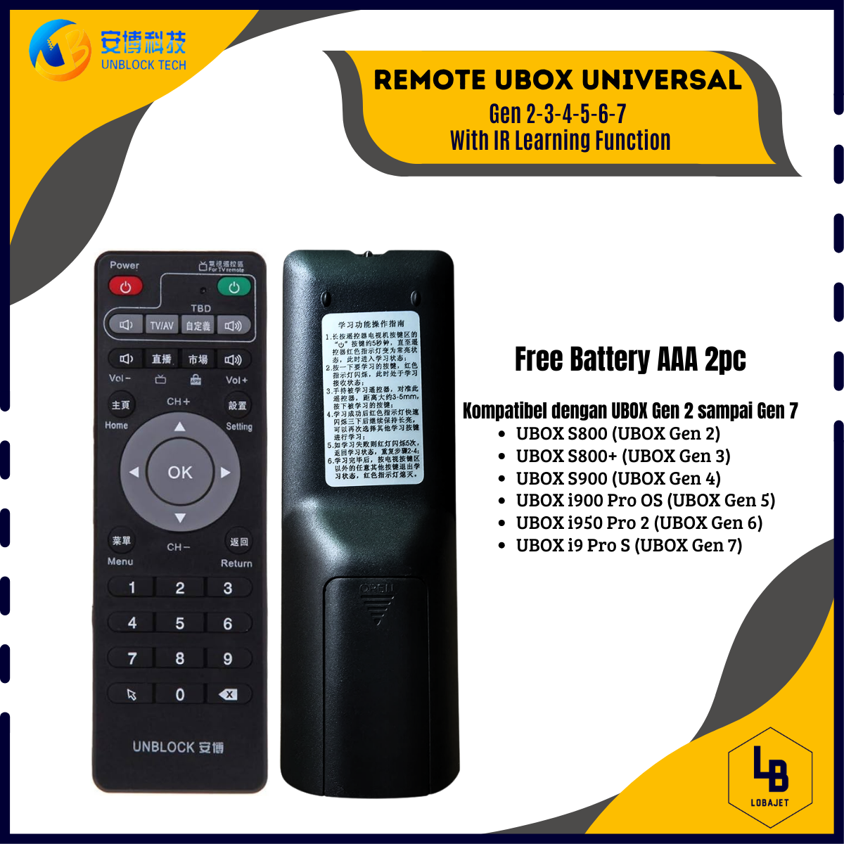 Jual Remote UBOX Universal Gen 2-3-4-5-6-7 dengan IR Learning