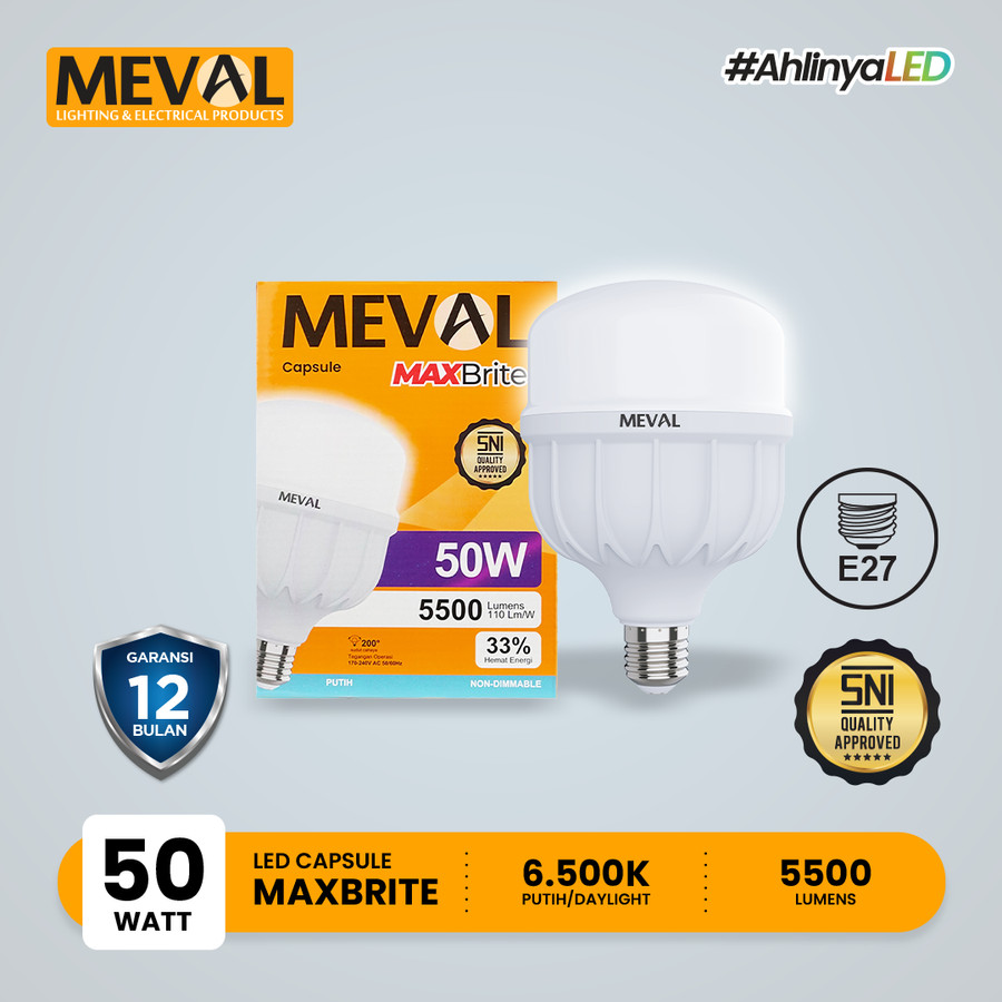 Jual MEVAL Led Maxbrite Kapsul 50 Watt - Putih 6500K | Jakmall.com