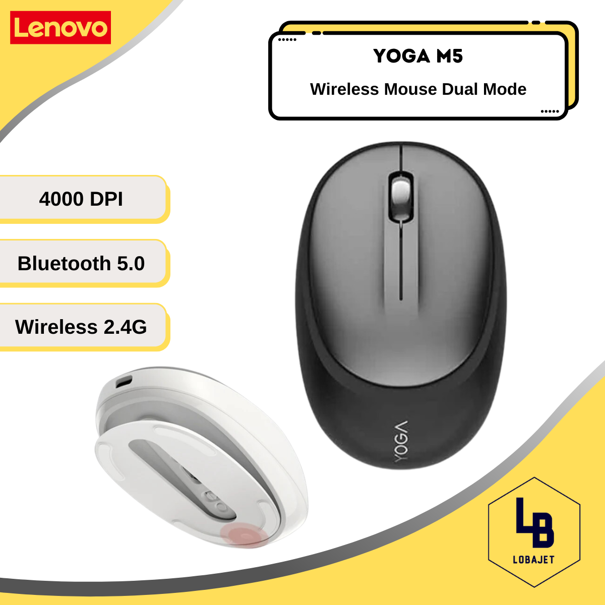 Jual LENOVO Yoga M5 Wireless Mouse - Dual Mode 2.4G and Bluetooth