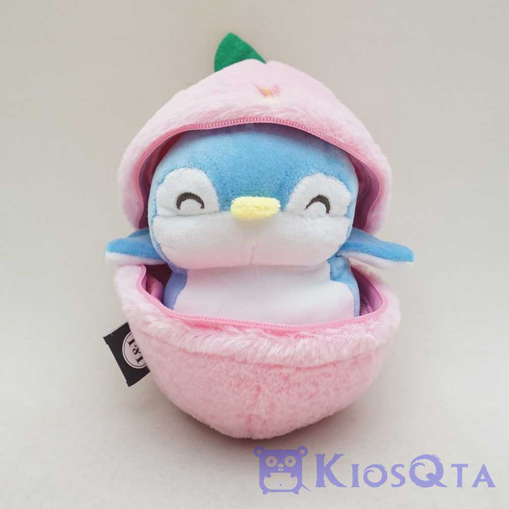 Jual boneka buah strawberry isi penguin biru surprise ball pink