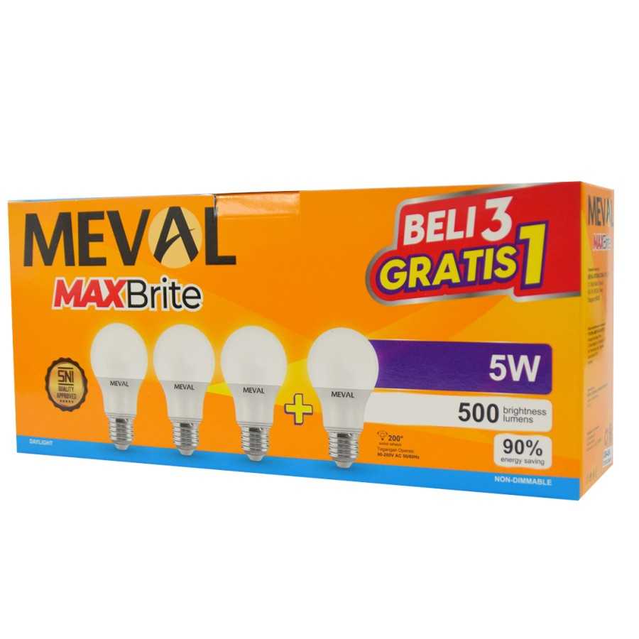 Jual MEVAL Lampu LED Bulb Maxbrite 5W Paket isi 4 - Putih