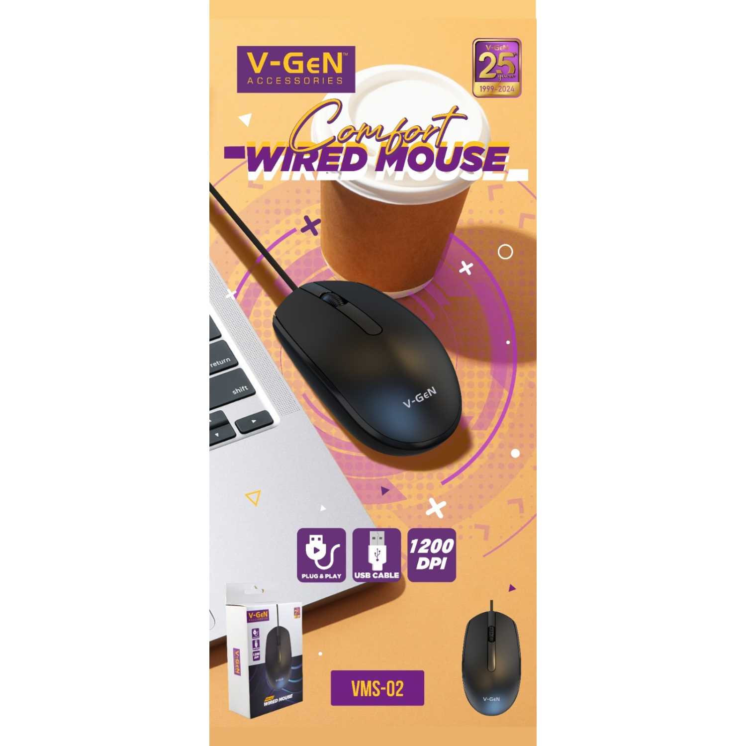 Jual Wired Mouse V-GeN VMS-02 1200 DPI Mouse Kabel PNP USB Cable