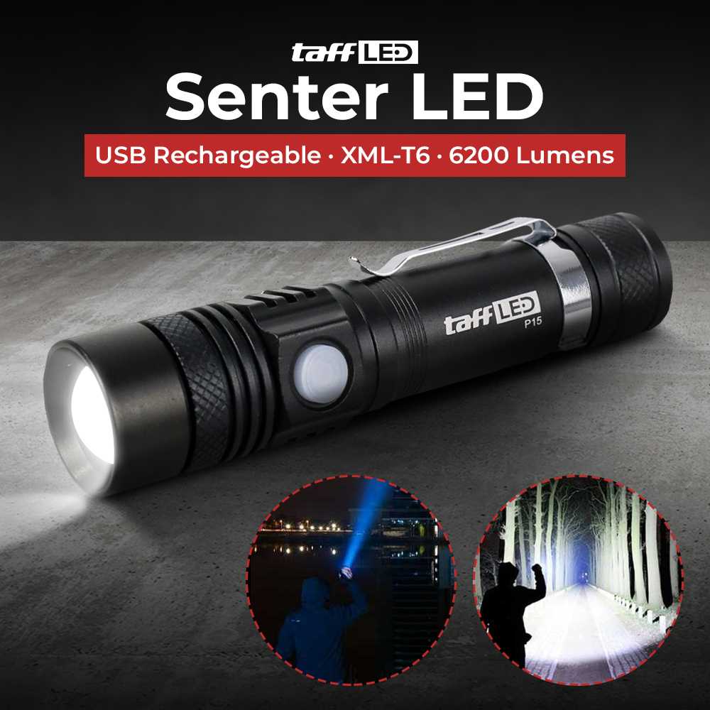 Jual TaffLED Senter LED USB Rechargeable XML-T6 6200 Lumens 10W