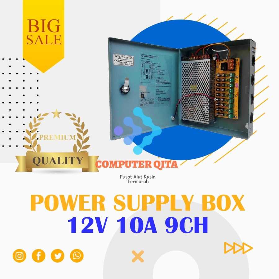 Jual POWER SUPPLY CCTV BOX ADAPTOR 12V 10A 9Ch / PSU box panel 9