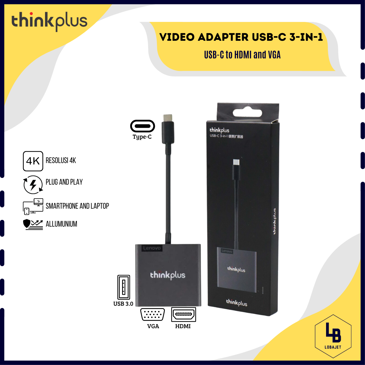 Jual LENOVO ThinkPlus Video Adapter USB-C 3-in-1 - USB-C to HDMI