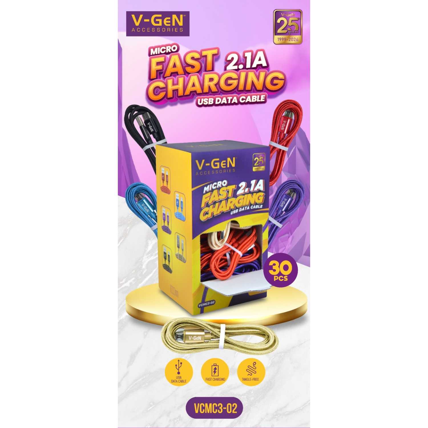 Jual Kabel Data MicroUSB V-GeN VCMC3-02 Fast Charging 2.1A 1 Box