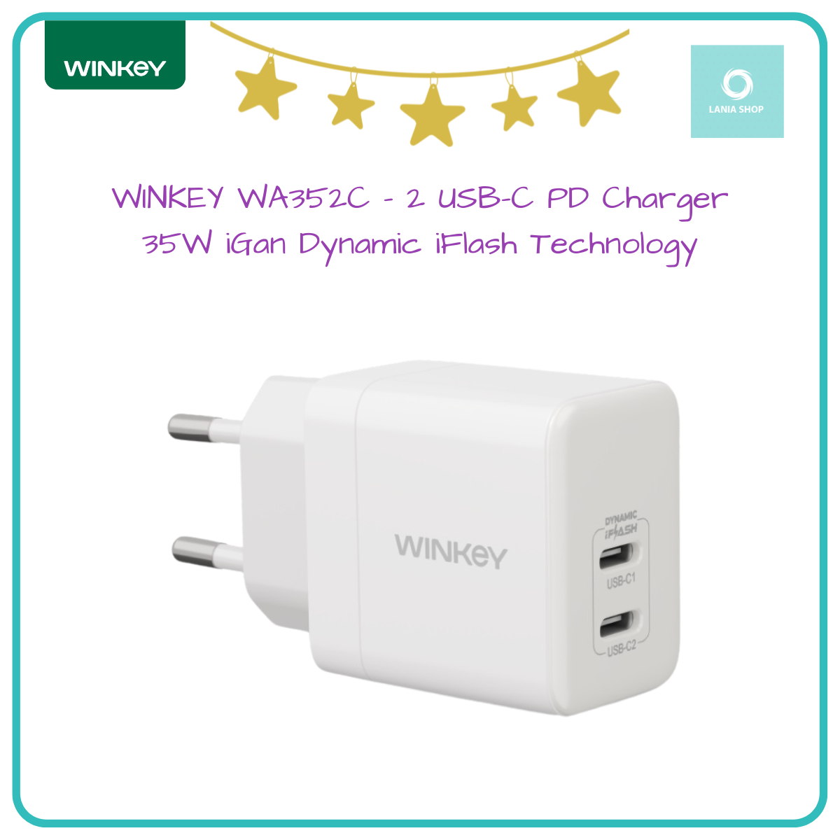 Jual WINKEY WA352C - 2 USB-C PD Charger 35W iGan Dynamic iFlash