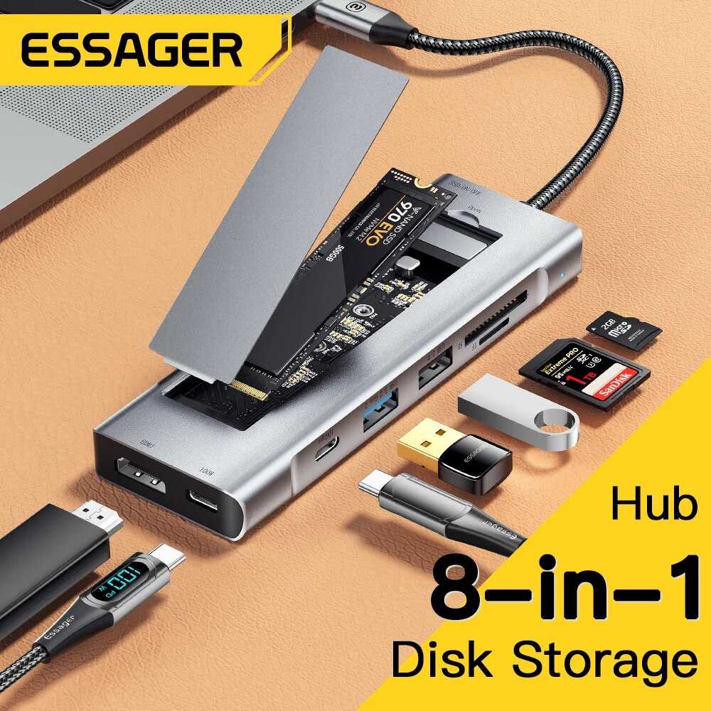 Jual Essager Usb Hub Type C Adapter 8in1 Usb 3 2 Sd Tf Hdmi Ssd