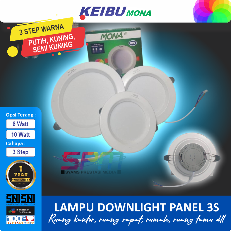 Jual Lampu Plafon LED Downlight Panel Keibu Mona 10 Watt 3 Step