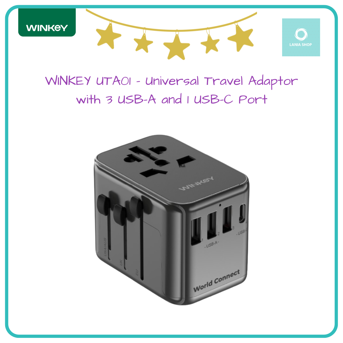 Jual WINKEY UTA01 - Universal Travel Adaptor with 3 USB-A and 1