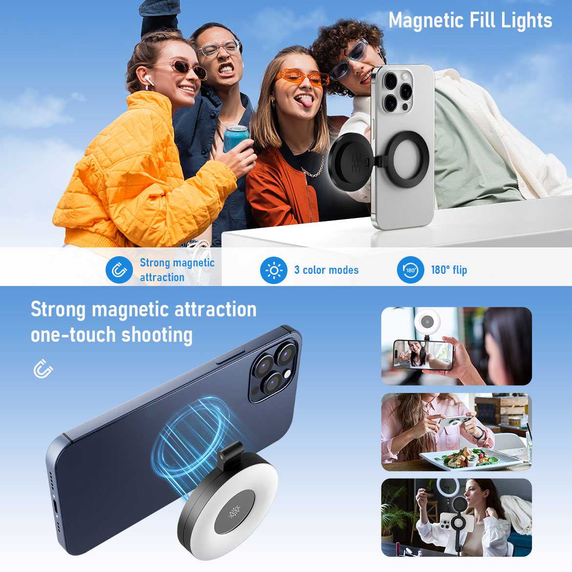 Jual TELESIN Lampu Ring Light LED 3in1 Color Magnetic 300mAh 6cm