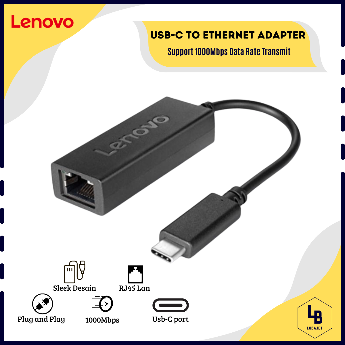 Jual LENOVO USB-C to Ethernet Adapter - Support 1000Mbps Data