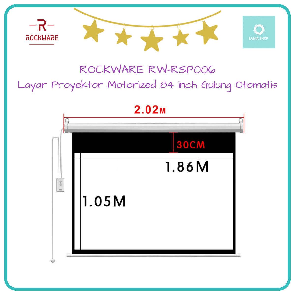 Jual ROCKWARE RW-RSP006 - Layar Proyektor Motorized 84 inch