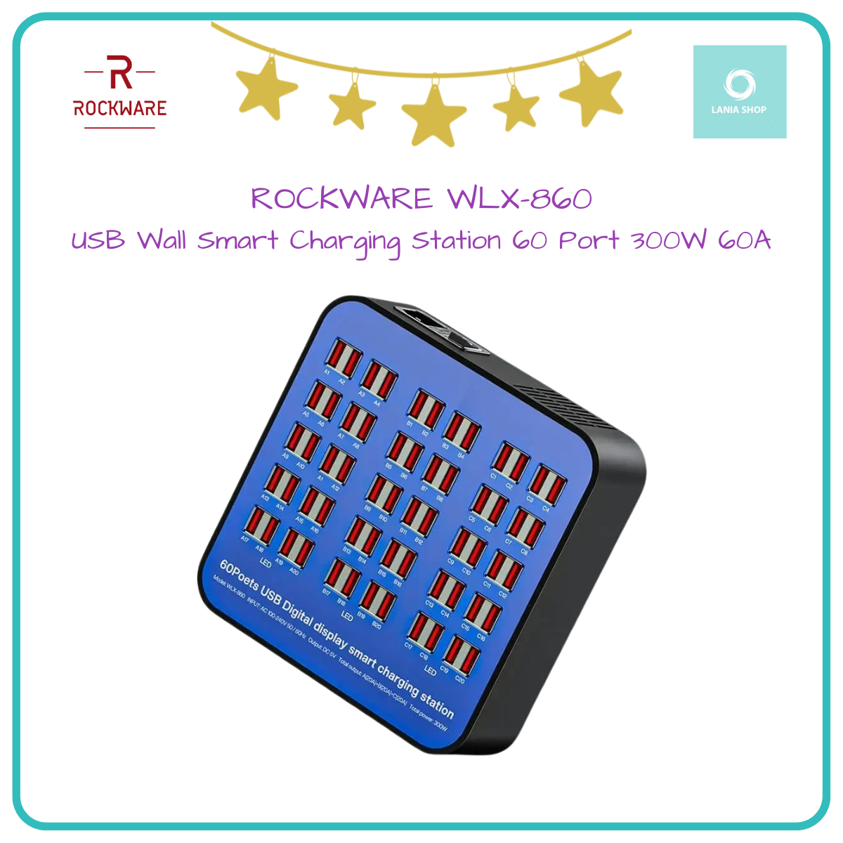 Jual ROCKWARE WLX-860 - USB Wall Smart Charging Station 60 Port
